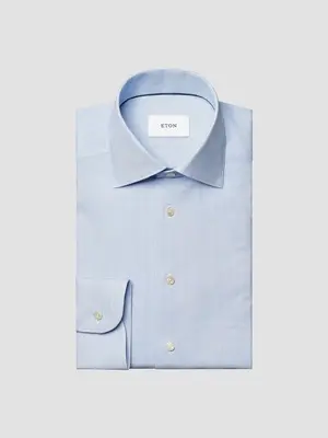 Eton Herringbone Stretch-cotton Slim-fit Shirt - Light Blue