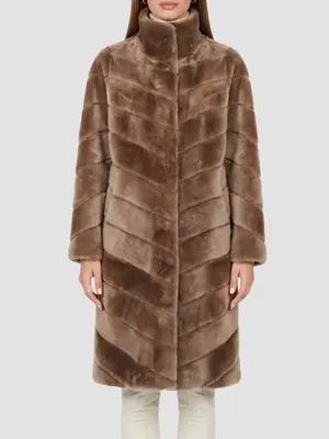 Gorski Reversible Merino Shearling Lamb Chevron Short Coat - Camel