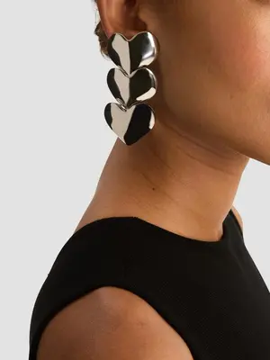 Oscar De La Renta Silvertone Heart Clip-on Drop Earrings