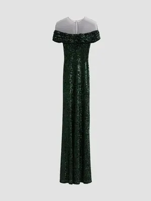Naeem Khan Off-the-shoulder Illusion Stretch Sequin Gown