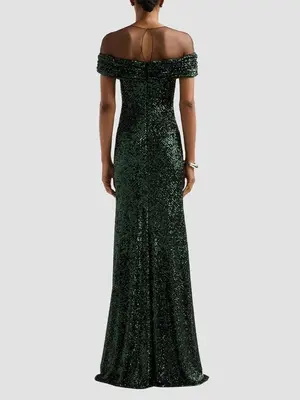 Naeem Khan Off-the-shoulder Illusion Stretch Sequin Gown