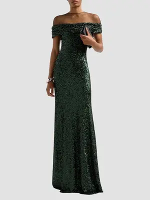 Naeem Khan Off-the-shoulder Illusion Stretch Sequin Gown