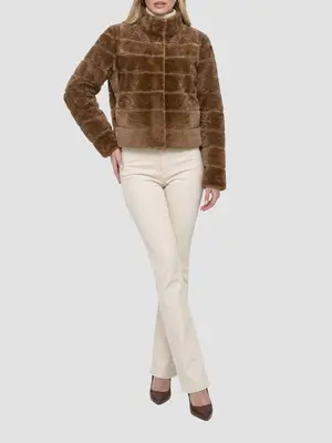 Gorski Reversible Textured Shearling Lamb Jacket - Camel