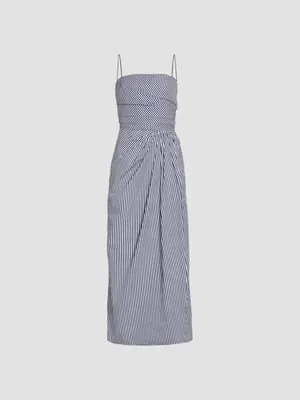 Adam Lippes Cari Stripe Poplin Midi-dress - Navy White