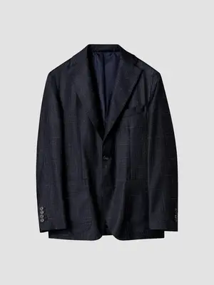 Eton Brushed-plaid Wool-silk Jacket - Navy