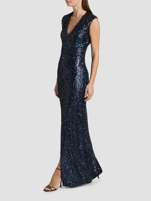 Prabal Gurung Eva Sequined V-neck Sheath Gown