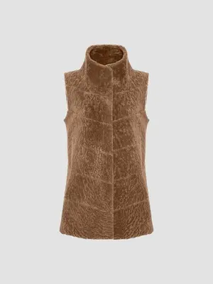 Gorski Reversible Textured Shearling Lamb Vest - Camel
