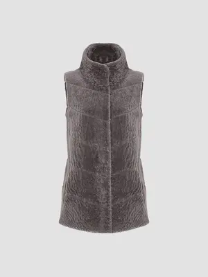 Gorski Reversible Textured Shearling Lamb Vest - Gray
