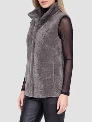 Gorski Reversible Textured Shearling Lamb Vest - Gray