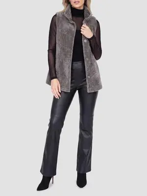 Gorski Reversible Textured Shearling Lamb Vest - Gray