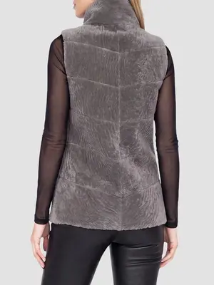 Gorski Reversible Textured Shearling Lamb Vest - Gray