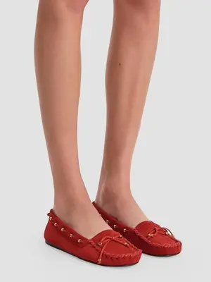 Khaite Milly Bow-detail Embellished Suede Moccasins - Lipstick