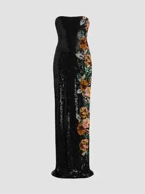 Prabal Gurung Shalom Floral Sequined Strapless Gown - Black Multi