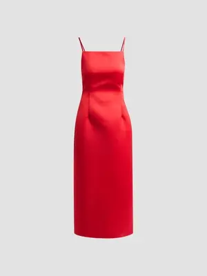 Prabal Gurung Satin Darted Square Neck Midi Dress - Ruby