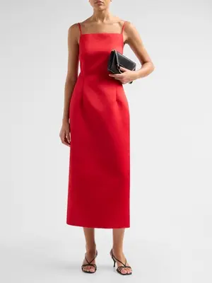 Prabal Gurung Satin Darted Square Neck Midi Dress