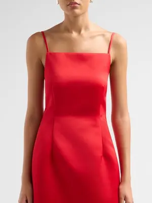Prabal Gurung Satin Darted Square Neck Midi Dress