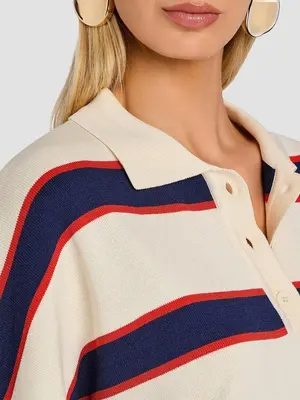 SEROYA Taby Striped Ribbed Polo Sweater - Eggshell Stripe