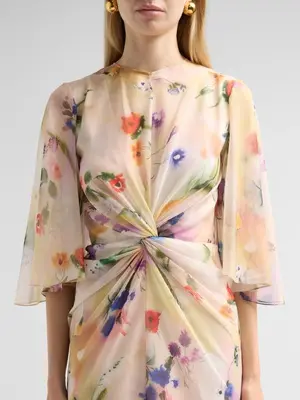 Prabal Gurung Flutter-sleeve Twist-front Maxi Dress