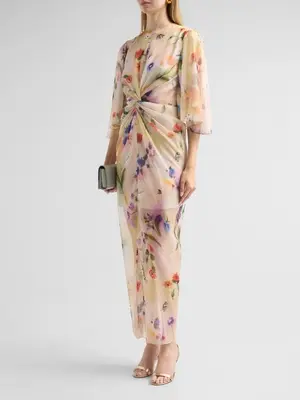 Prabal Gurung Flutter-sleeve Twist-front Maxi Dress
