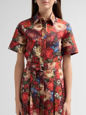 Adam Lippes Leighton Floral Pleated Midi Shirtdress