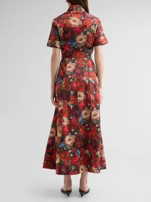 Adam Lippes Leighton Floral Pleated Midi Shirtdress