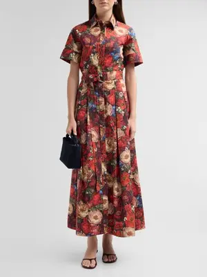 Adam Lippes Leighton Floral Pleated Midi Shirtdress