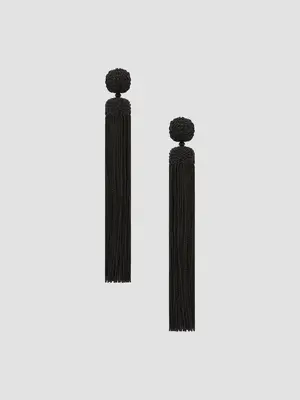 Oscar De La Renta Long Tassel Clip-on Drop Earrings - Black