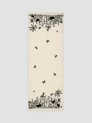 Janavi Nature's Nest Embroidered Merino Wool Scarf - Ivory