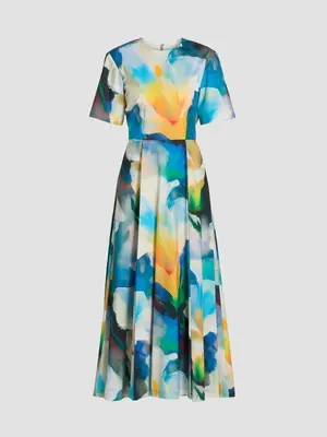 Prabal Gurung Abstract Floral Pleated Cocktail Dress