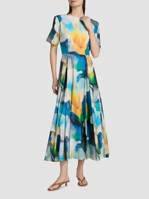 Prabal Gurung Abstract Floral Pleated Cocktail Dress