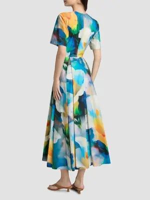 Prabal Gurung Abstract Floral Pleated Cocktail Dress
