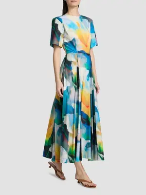 Prabal Gurung Abstract Floral Pleated Cocktail Dress