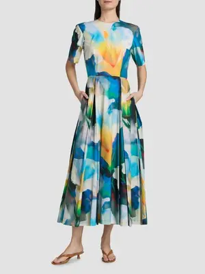 Prabal Gurung Abstract Floral Pleated Cocktail Dress