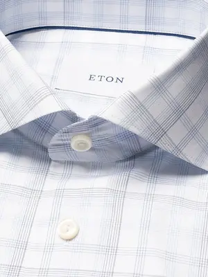 Eton Plaid Cotton Poplin Contemporary-fit Shirt - Light Blue
