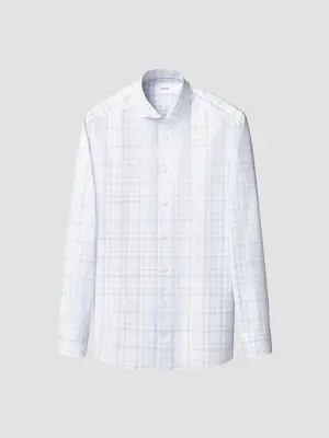 Eton Plaid Cotton Poplin Contemporary-fit Shirt - Light Blue