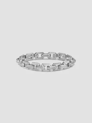 David Yurman Faceted Flat Link Bracelet In Sterling Silver - Diamond
