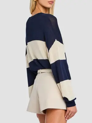 SEROYA Cassian Striped Linen-cotton Blend Sweater