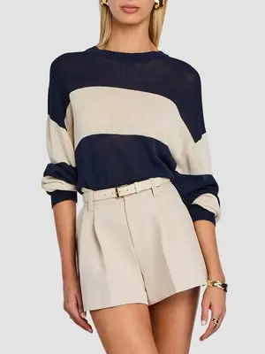 SEROYA Cassian Striped Linen-cotton Blend Sweater