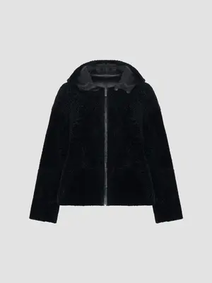 Gorski Reversible New Zealand Shearling Lamb Zip Parka Black