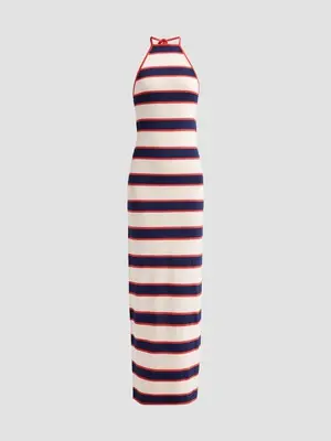 SEROYA Arrabella Striped Halter Maxi Dress