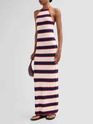 SEROYA Arrabella Striped Halter Maxi Dress
