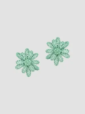 Oscar De La Renta Large Woven Flower Raffia Stud Earrings - Mint