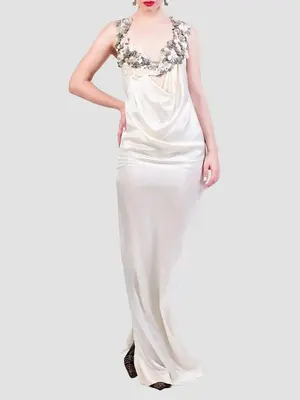 AKOK Anamika Khanna Embellished Embroidered Silk Maxi Dress