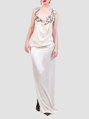 AKOK Anamika Khanna Embellished Embroidered Silk Maxi Dress