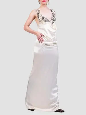 AKOK Anamika Khanna Embellished Embroidered Silk Maxi Dress