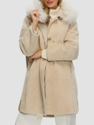Gorski Reversible New Zealand Shearling Lamb Stroller With Select Mongolian Lamb Hood Trim - Beige