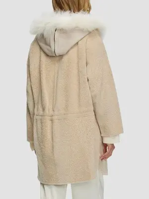 Gorski Reversible New Zealand Shearling Lamb Stroller With Select Mongolian Lamb Hood Trim - Beige