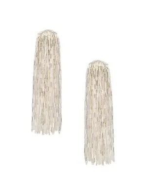 Oscar De La Renta Cascade Tassel Beaded Drop Clip-on Earrings Silver