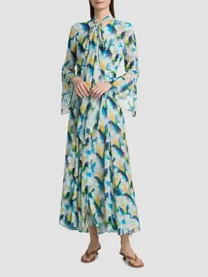 Prabal Gurung Floral Chiffon Pussy-bow Collar Dress