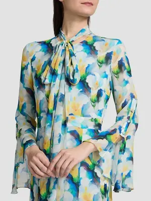 Prabal Gurung Floral Chiffon Pussy-bow Collar Dress